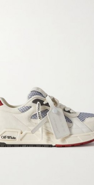 OFF-WHITE - Kick Off metallic mesh, suede and leather sneakers