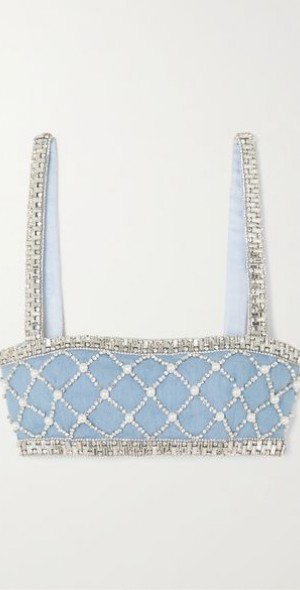 RETROFÊTE - Jezebel cropped crystal and faux pearl-embellished cotton ...