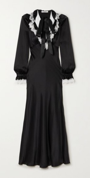 RODARTE - Ruffled lace-trimmed silk-satin midi dress