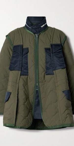 SACAI - Shell-trimmed paneled quilted padded ripstop jacket