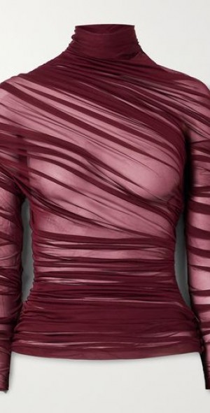 SAINT LAURENT - Draped ruched jersey turtleneck top