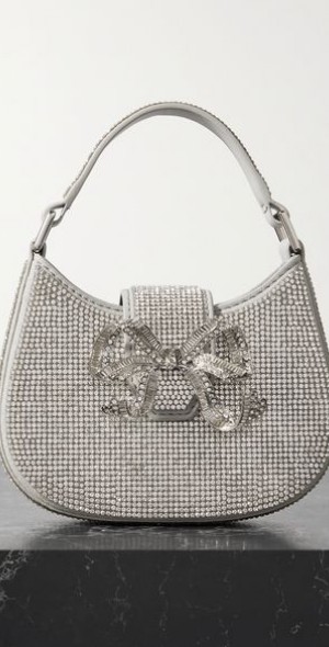 SELF-PORTRAIT - Crescent Bow micro crystal-embellished metallic leather ...