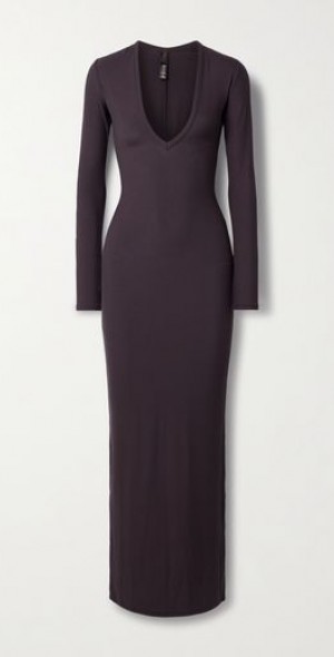 Skims Soft Lounge Long Deep Plunge Dress Phoenix