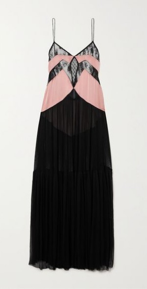 SLEEPING WITH JACQUES - Francine lace-trimmed silk-satin and tulle maxi ...