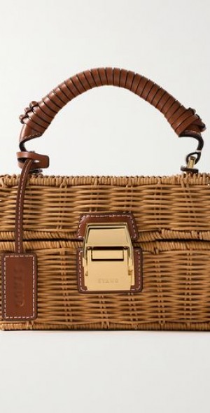 STAUD - Tackle Box leather-trimmed wicker tote