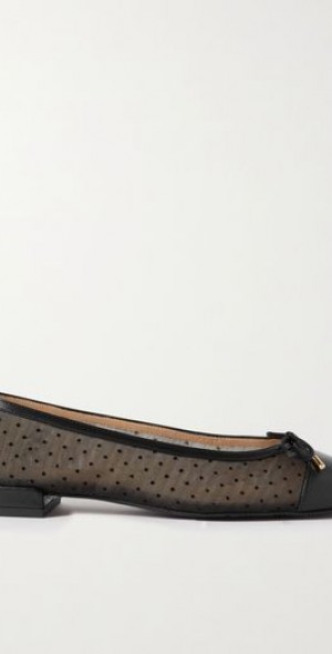 STUART WEITZMAN - Bow-embellished leather-trimmed polka-dot flocked ...