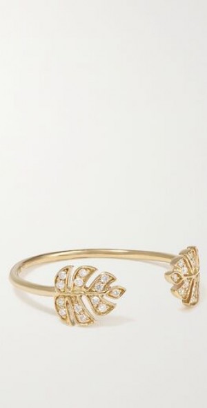 SYDNEY EVAN - Tiny Monstera Leaf 14-karat gold diamond ring