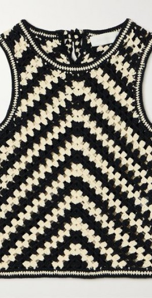 ZIMMERMANN - Halliday cropped two-tone crocheted cotton tank