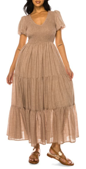 A COLLECTIVE STORY - Textured Maxi Dress in Toasted Nuts