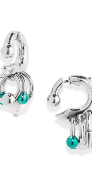 Acne Studios - Ain Pierced Charm Hoop Earrings in Silver/Green at Nordstrom