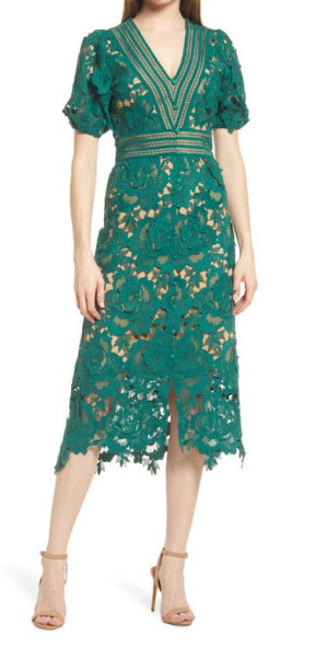 Adelyn Rae - Adrian Crochet Lace Midi Dress in Emerald Green