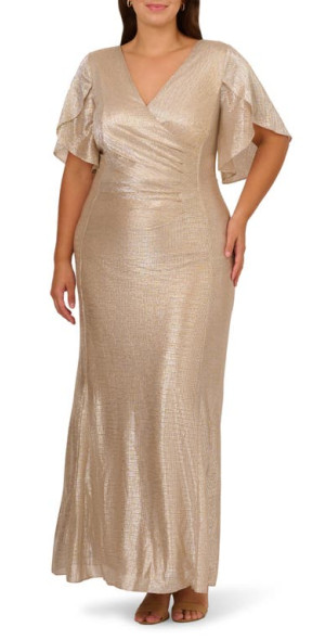 Adrianna Papell - Metallic Flutter Knit Mermaid Gown in Alabaster at ...