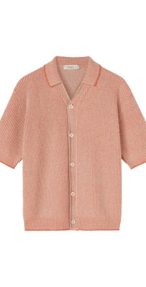 Agnona - Cotton & Cashmere Button-Up Polo Sweater in Coral