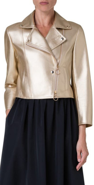 Akris punto - Metallic Faux Leather Moto Jacket in Gold