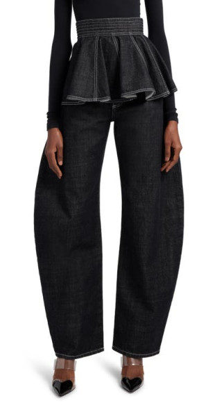 Alaïa - Cotton Denim Round Jeans in Denim Noir at Nordstrom