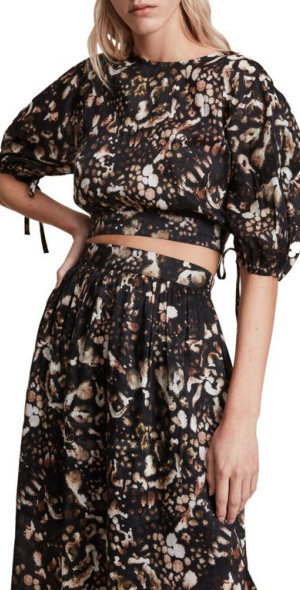 AllSaints - Asta Kettu Linen & Silk Crop Top in Black