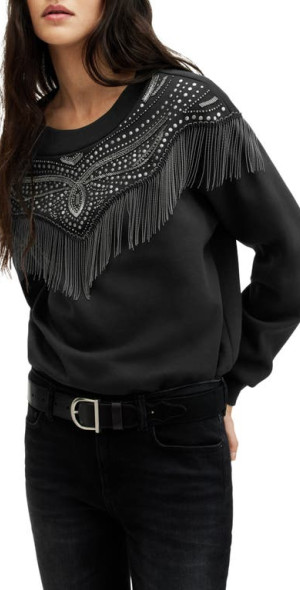 AllSaints - Winona Jaine Embellished Fringe Sweatshirt in Black