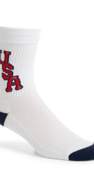American Trench - 1968 USA Crew Socks in White/Red