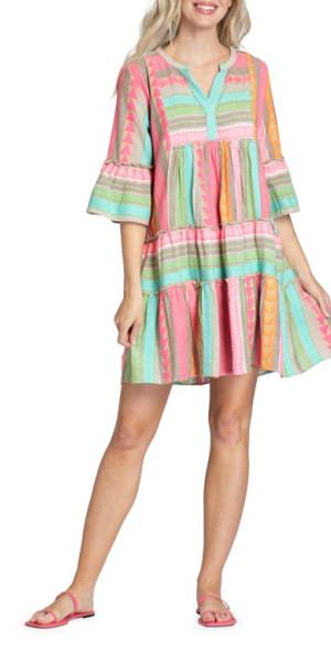 APNY - Mixed Print Tiered Cotton Tunic Dress in Pink Multi at Nordstrom