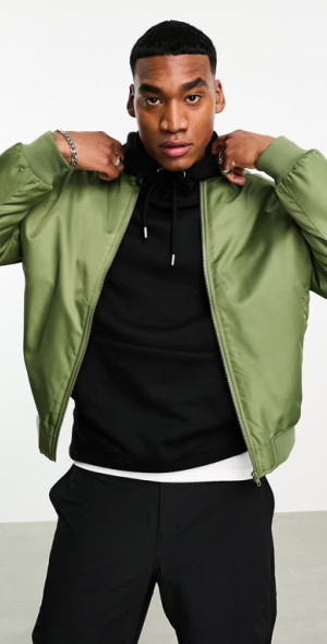 ASOS DESIGN - Oversize Convertible Bomber Jacket in Mid Green at Nordstrom