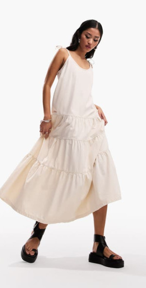 ASOS DESIGN - Tiered Dress in Stone at Nordstrom