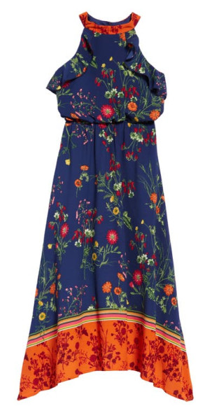 Ava & Yelly - Kids' Floral Border Print Maxi Dress in Navy at Nordstrom