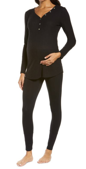 Belabumbum - Cozy Maternity/Nursing Henley Pajamas in Jet Black at ...