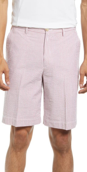 Berle - Pleated Seersucker Shorts in Garnet