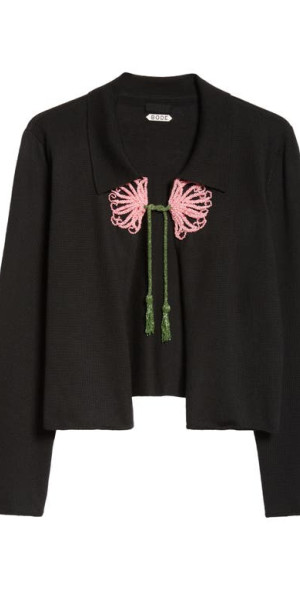 Bode - Abilene Beaded Wool Cardigan in Black