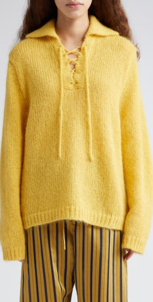 Bode - Alpine Tie Neck Sweater in Yellow at Nordstrom