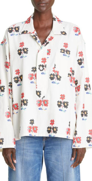 Bode - Daisy Sprig Embroidered Cotton Shirt in Multi at Nordstrom