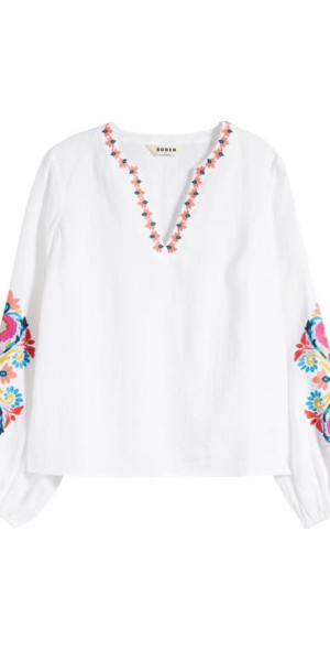 Boden - Bonnie Floral Embroidered Linen Top in White Multi Floral at ...