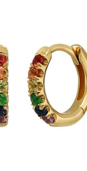 Bony Levy - Iris Rainbow Huggie Hoop Earrings in 18K Yellow Gold