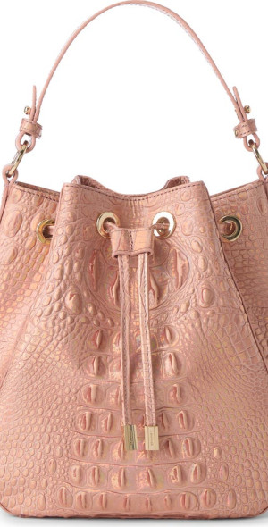 Brahmin - Melinda Croc Embossed Leather Bucket Bag in Rose Gold at ...