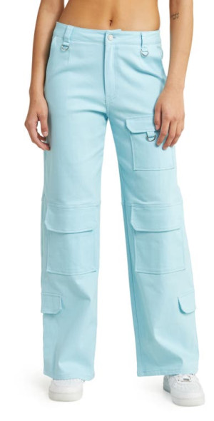 BY.DYLN - BY. DYLN Fargo Wide Leg Cargo Pants in Light Blue at Nordstrom