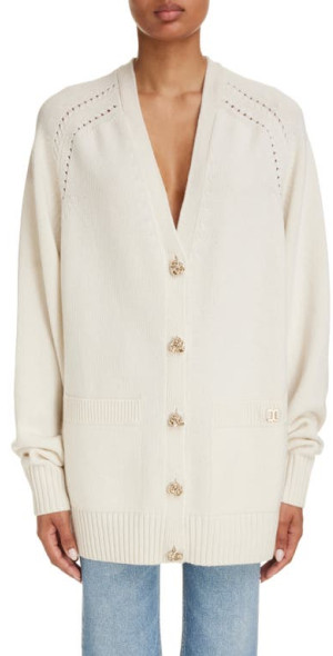 Chloé - Cashmere V-Neck Cardigan in White Powder