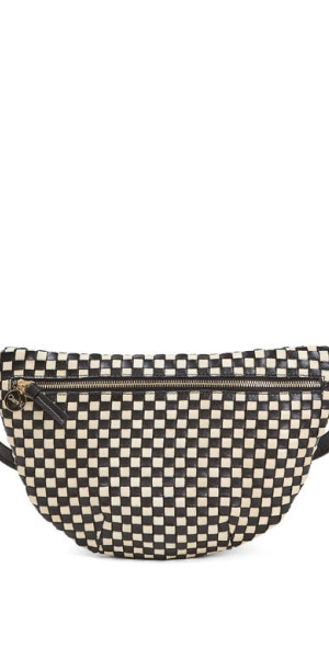 Clare V. - Grande Woven Leather Belt Bag in Black And Cream Checker at ...