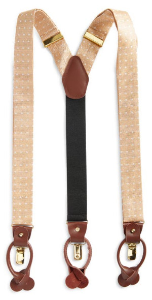 CLIFTON WILSON - Gold Polka Dot Silk Suspenders