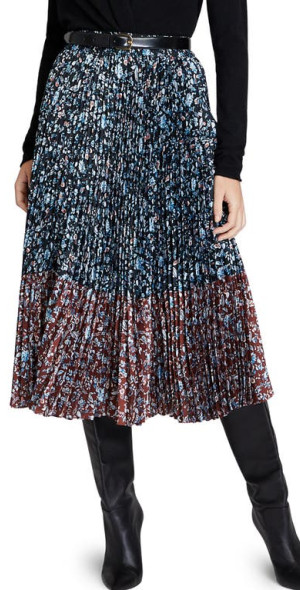 Club Monaco - Colorblock Floral Pleated Skirt in Blue Mix/Bleu at Nordstrom