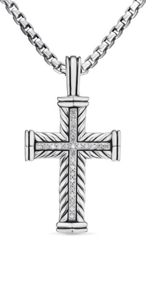 David Yurman - Chevron Cross Pendant in Sterling Silver with Diamonds ...