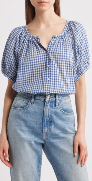 DÔEN - June Top in Blue Gingham at Nordstrom, Size Xx-Small