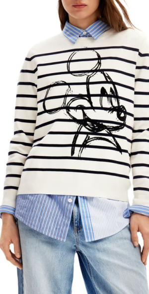 Desigual - Jers My Mickey Mouse Stripe Crewneck Sweater in White at ...