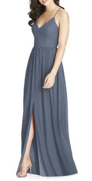 Dessy Collection - Spaghetti Strap Chiffon A-Line Gown in Silverstone ...