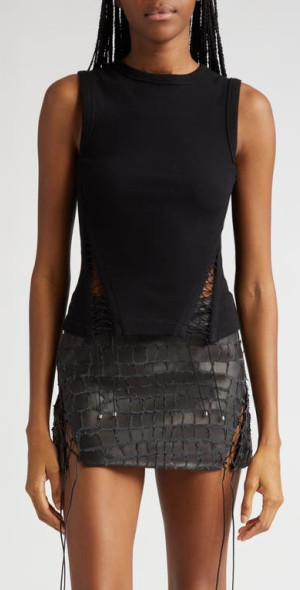Dion Lee - Picot Lace Rib Muscle T-Shirt in Black at Nordstrom