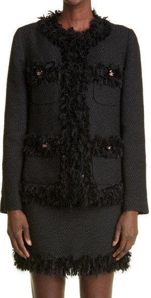 Dolce & Gabbana - Fringe Bouclé Jacket in N0000 Nero at Nordstrom