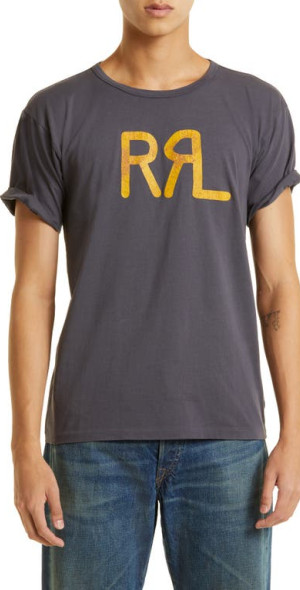 Double RL - RRL Logo Graphic Tee in Navy at Nordstrom