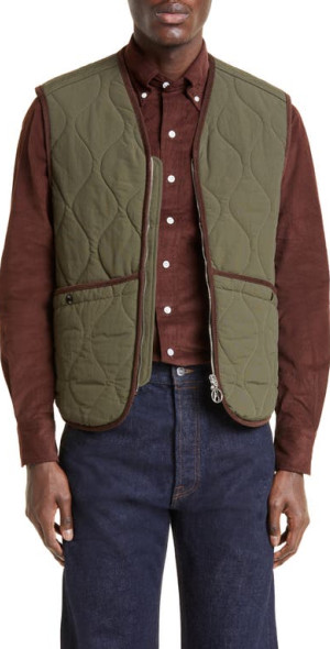 Drake's - Quilted Nylon Gilet Vest in Olive at Nordstrom