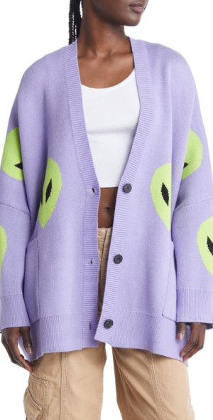 Dressed in Lala - Boxy Oversize Cardigan in Lavender Alien at Nordstrom