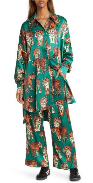 Dressed in Lala - Tiger Print Royal Satin Matching Set in Emerald at ...