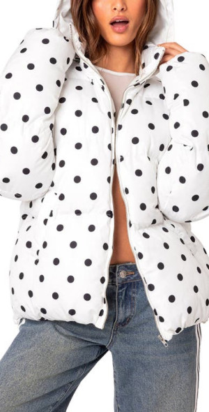 EDIKTED - Marcey Polka Dot Puffer Jacket in White-And-Black at Nordstrom